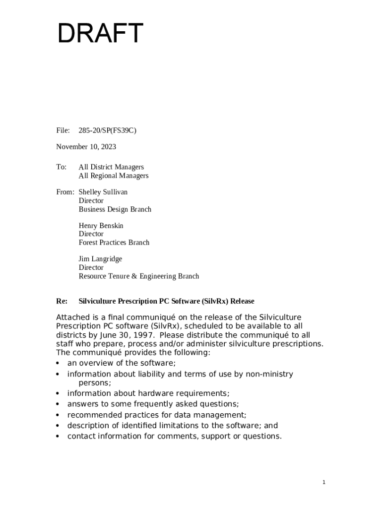 Communique #1, draft 2. communication for Silv Rx software Doc Template ...