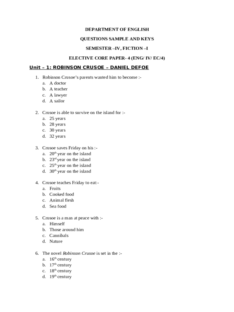 I ELECTIVE CORE PAPER- 4 (ENG/ IV/ EC/4) Unit1 Doc Template | pdfFiller
