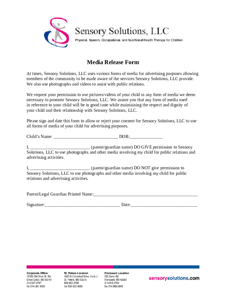 Media and Advertising Consent - Sensory Solutions Doc Template | pdfFiller