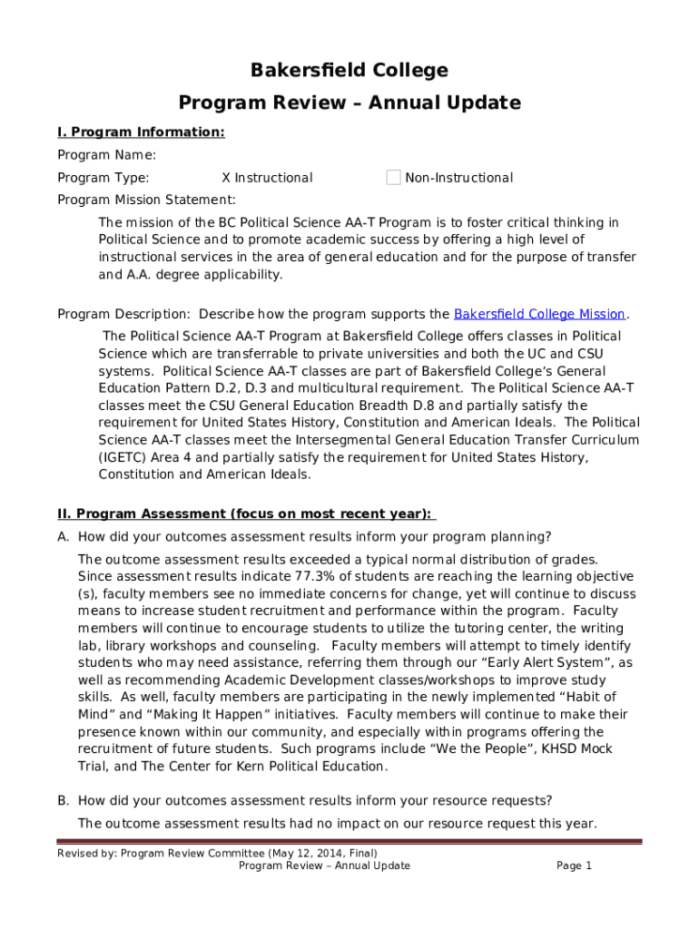 Program Review Annual Summary Fall 2014 Prepared by ... Doc Template ...