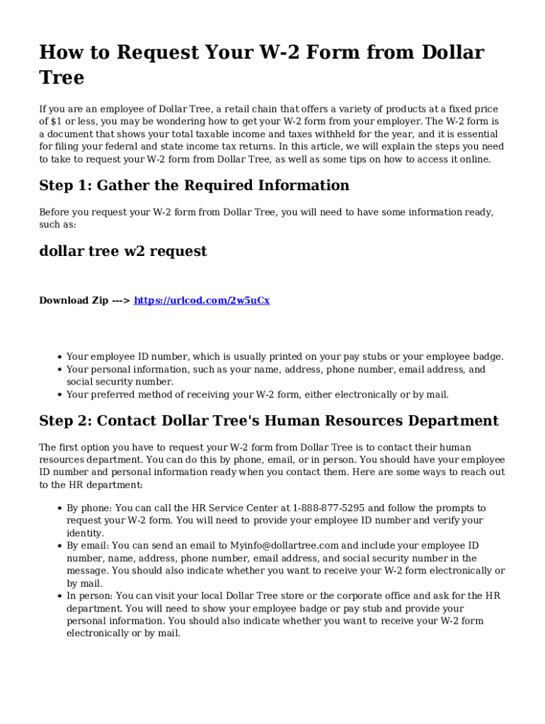 Fillable Online How to Request Your W-2 Form from Dollar Tree Fax Email ...