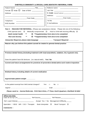 PATIENT REFERRAL TO SHEFFIELD SALARIED PRIMARY DENTAL CARE SERVICE Doc Template | pdfFiller