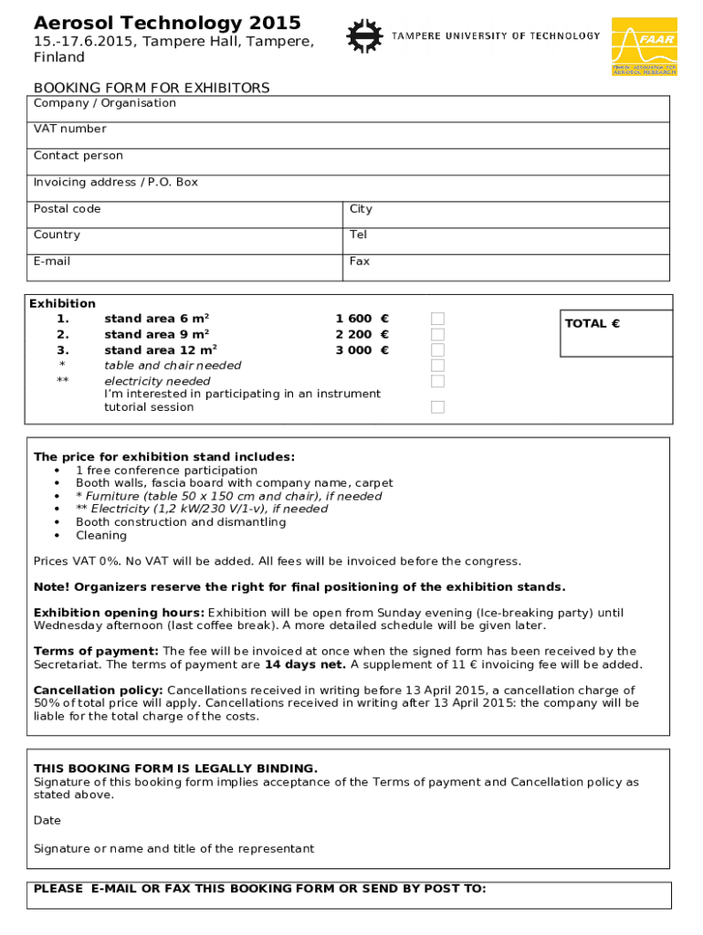 BOOKING FOR EXHIBITORS Doc Template | pdfFiller