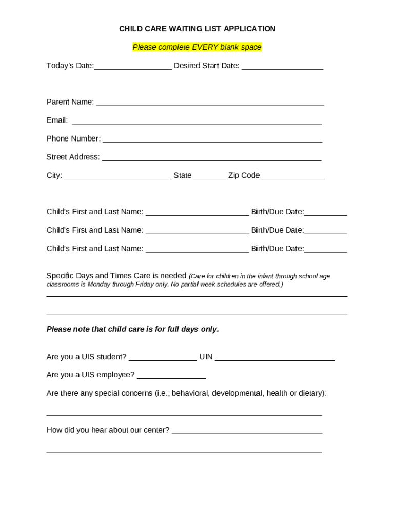 Income-Eligible Waitlist Self-Registration - Doc Template | pdfFiller