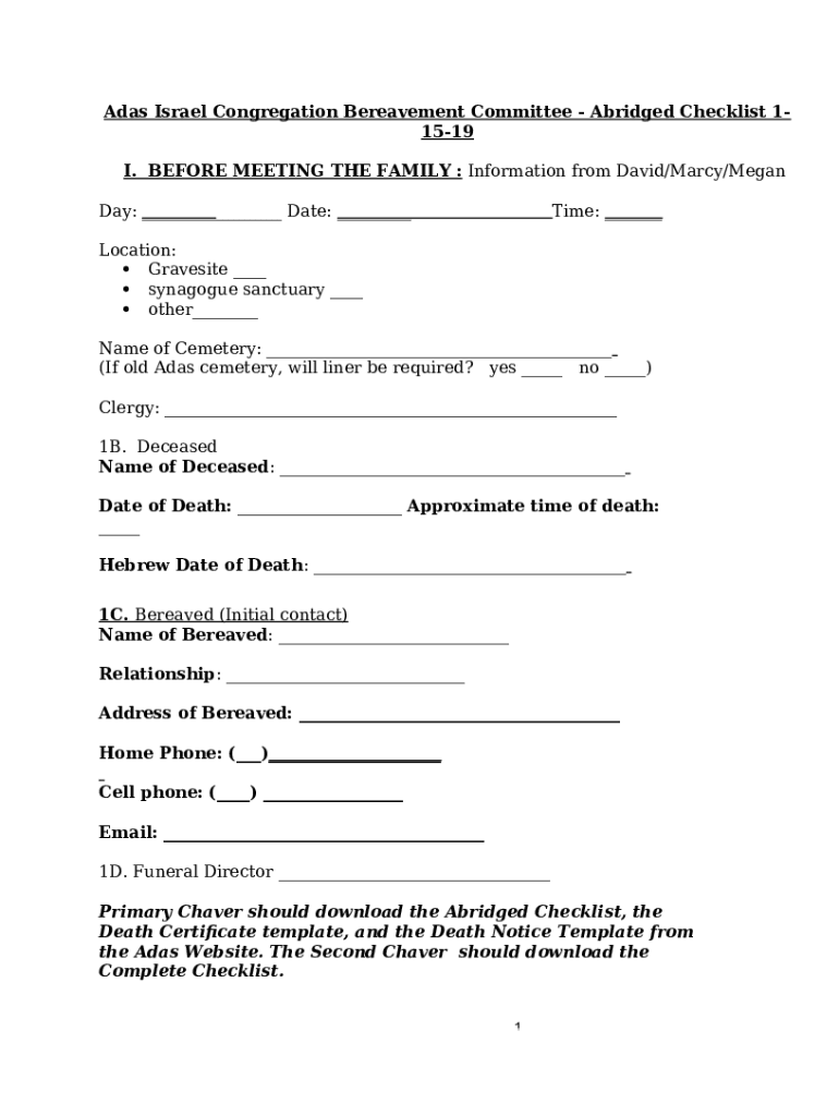 Community Bereavement Services Doc Template | pdfFiller