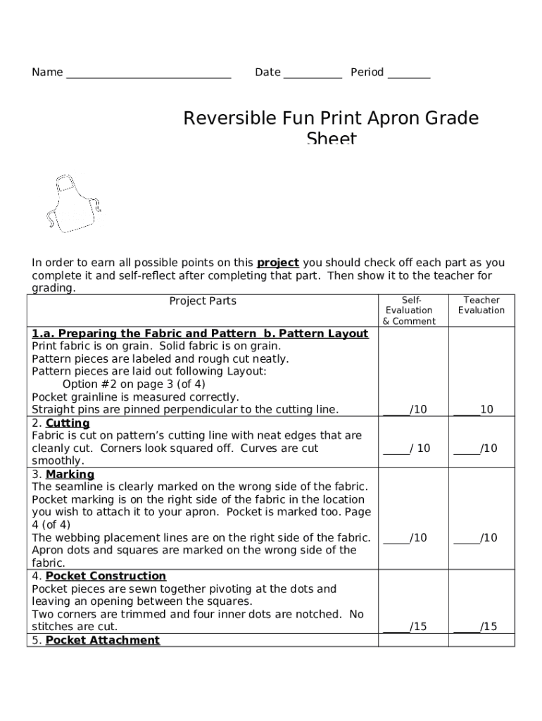 Reversible Fun Print Apron Grade Sheet. ... Doc Template | pdfFiller
