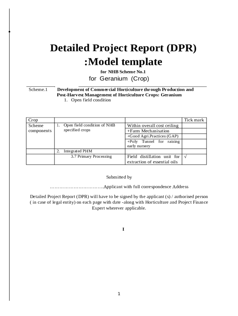 Detailed Project Report (DPR) :model Template: For Geranium ... Doc ...