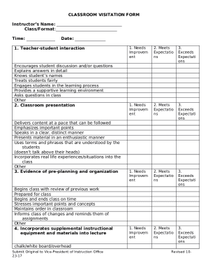 CLASSROOM VISITATION Instructor's Name Doc Template | pdfFiller