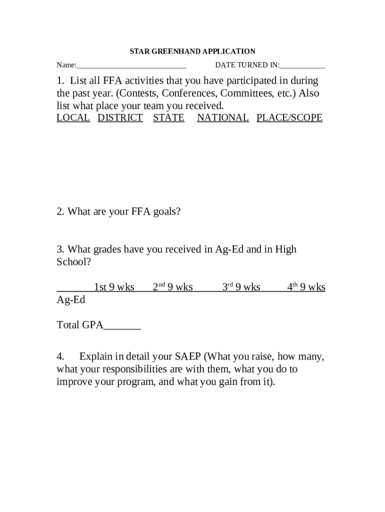 STAR GREENHAND APPLICATION Doc Template | pdfFiller