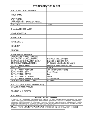 Annex A (DTS Ination Sheet) to OPORD 10-10-B Cadet Travel Utilizing the ...