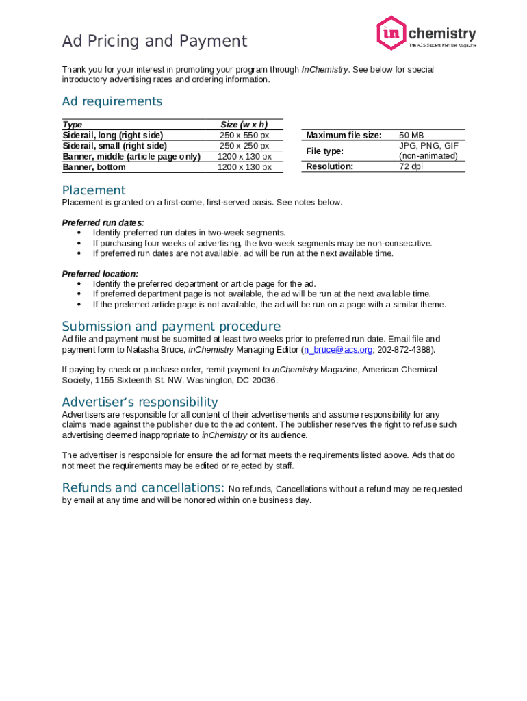 Advertisement Order (online magazine) - inChemistry Doc Template | pdfFiller