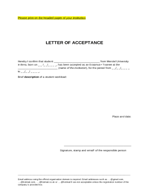 Letter of Acceptancetemplate Doc Template | pdfFiller