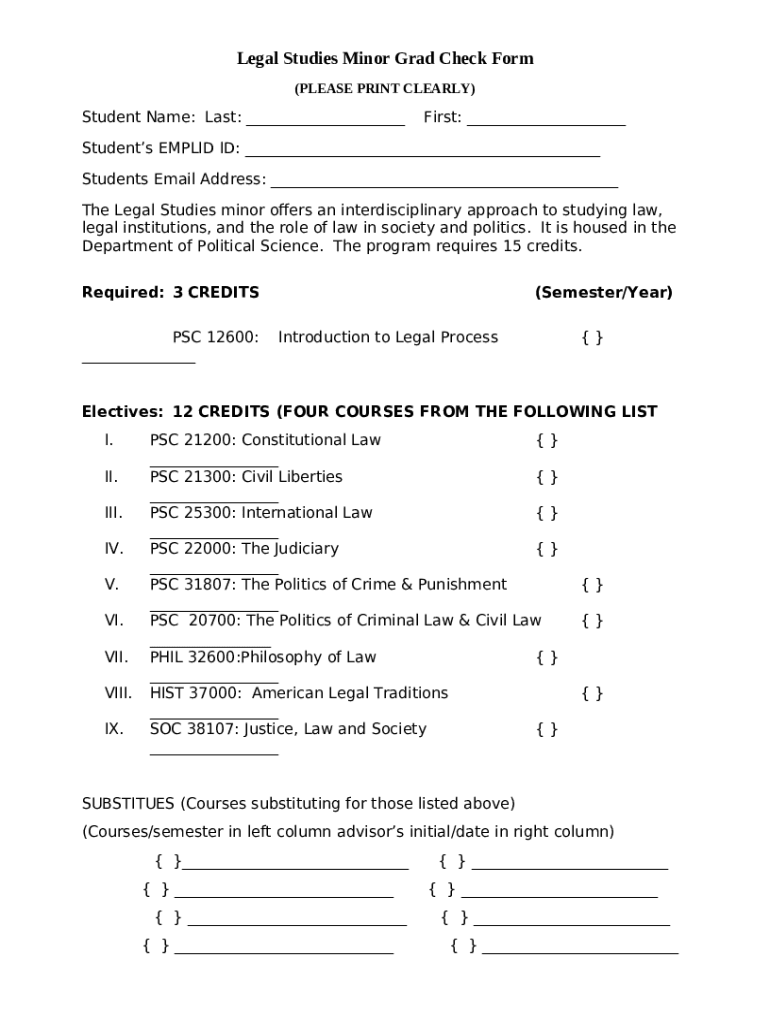Legal Studies Minor Grad Check Doc Template | pdfFiller