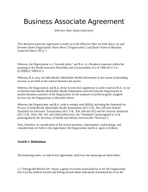 Free Business Associate Agreement Template for Microsoft ... Doc ...