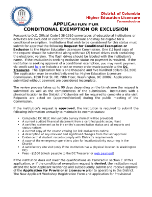 Application for Conditional Exemption or Exclusion - HELC Doc Template ...