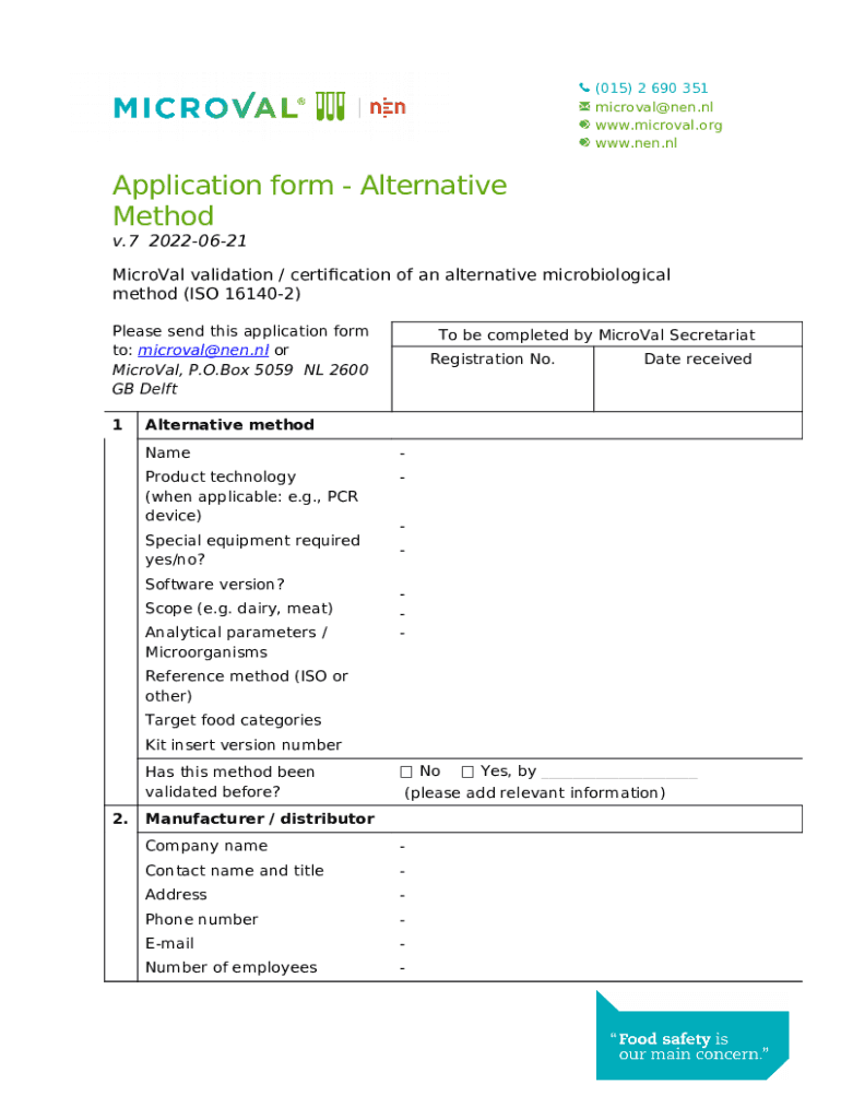 Application for Alternative methods - Microval Doc Template | pdfFiller