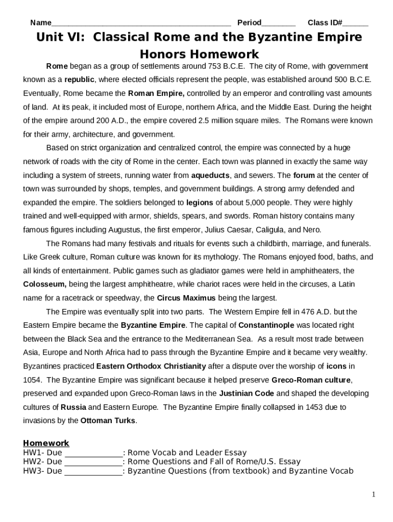 Unit VI: Classical Rome and the Byzantine Empire Doc Template | pdfFiller