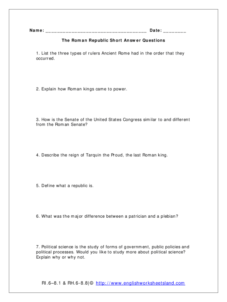 Fillable Online Roman Empire worksheet.pdf - The Roman Republic Short... Fax Email Print - pdfFiller