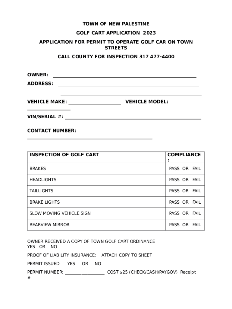 Golf Cart Application for Permit Doc Template | pdfFiller