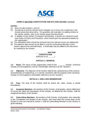Sample Section Constitution and Bylaws Doc Template | pdfFiller