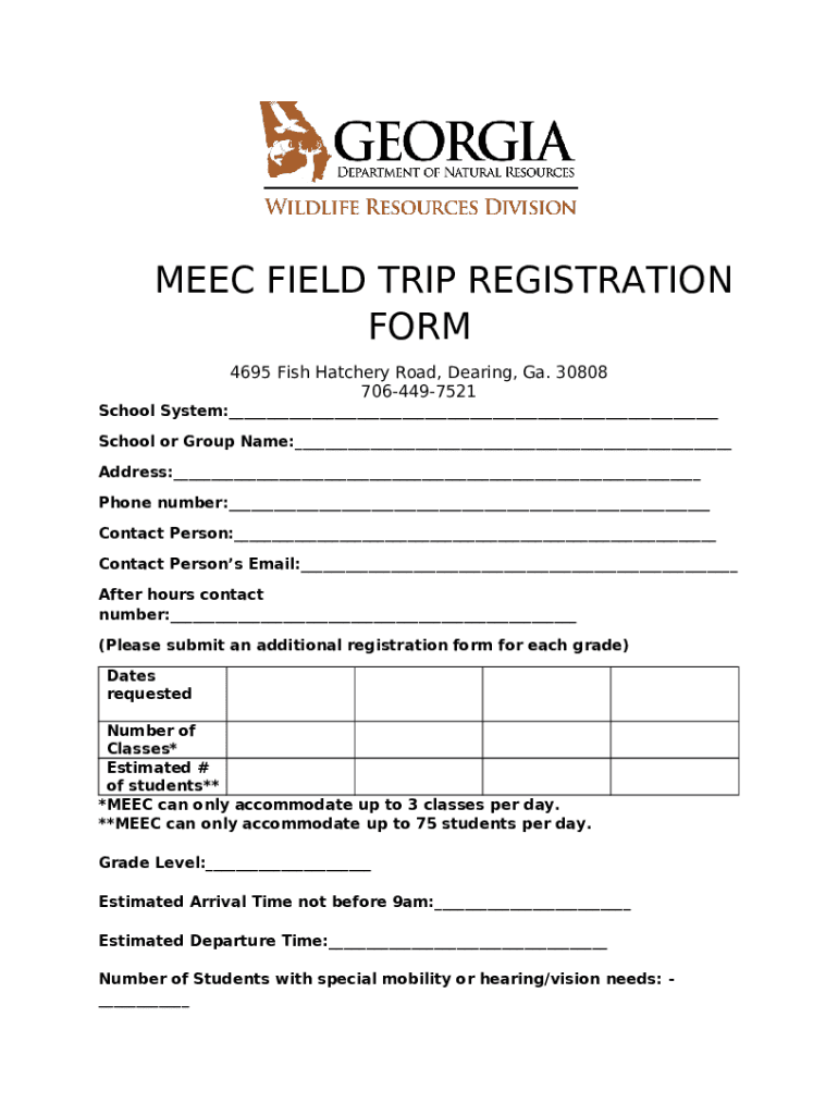 MEEC Field Trip Registration Doc Template | pdfFiller