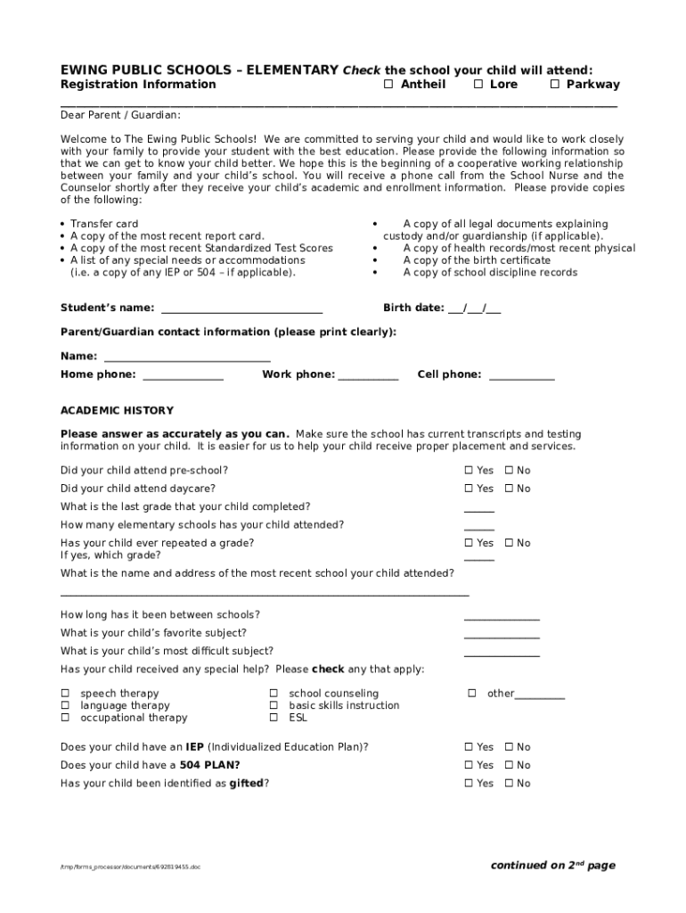 Ewing Township Elementary School Guidance Doc Template | pdfFiller