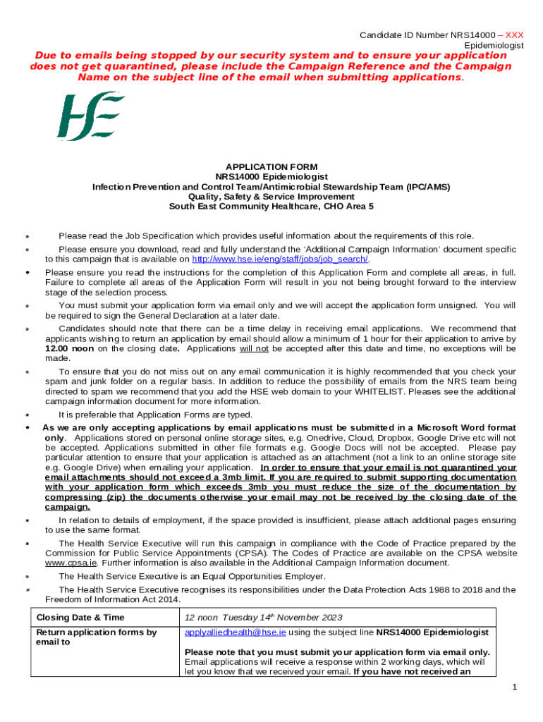 Standard Application Foirm Iarratais ... - HSE.ie Doc Template | pdfFiller