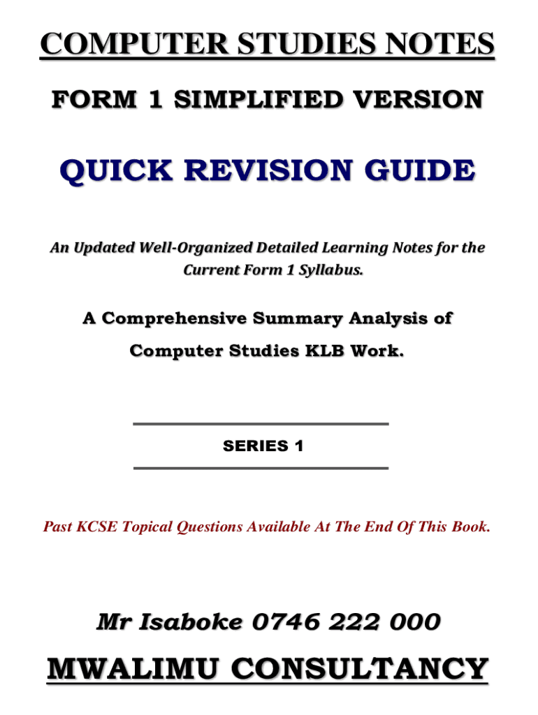 Fillable Online FORM 1 COMP Simplified Notes - COMPUTER STUDIES ... Fax ...