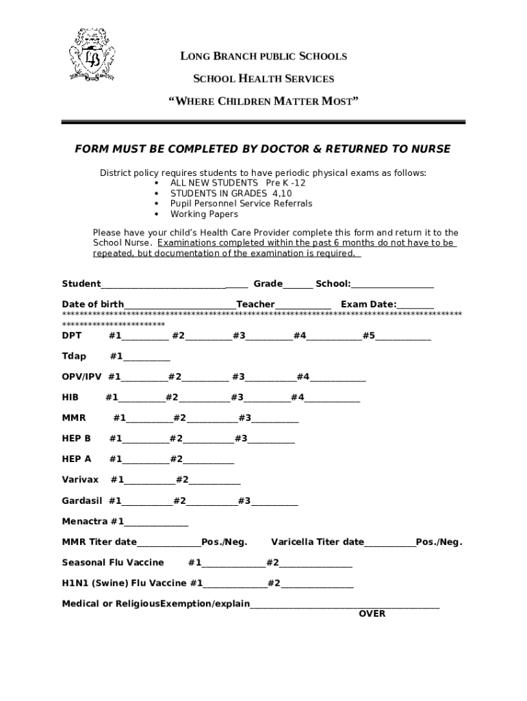 Student/School Physical Doc Template | pdfFiller