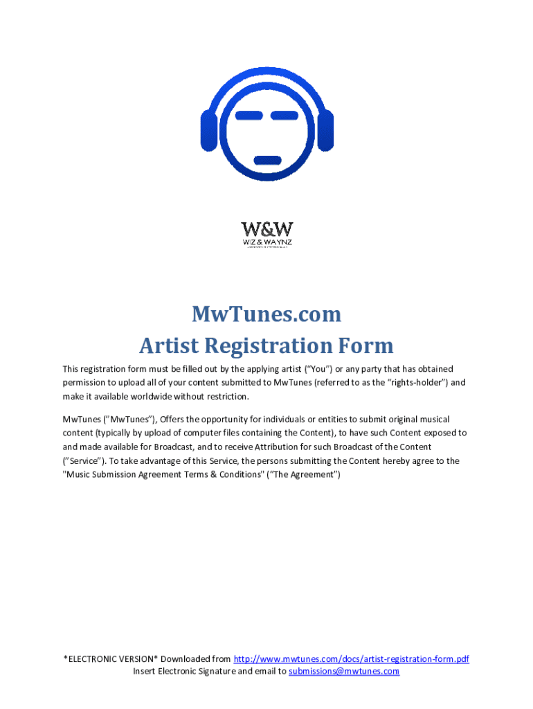 Fillable Online Artist Registration Form Pdf - Fill Online, Printable ...