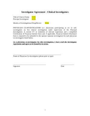 Investigator Agreement for Devices Doc Template | pdfFiller
