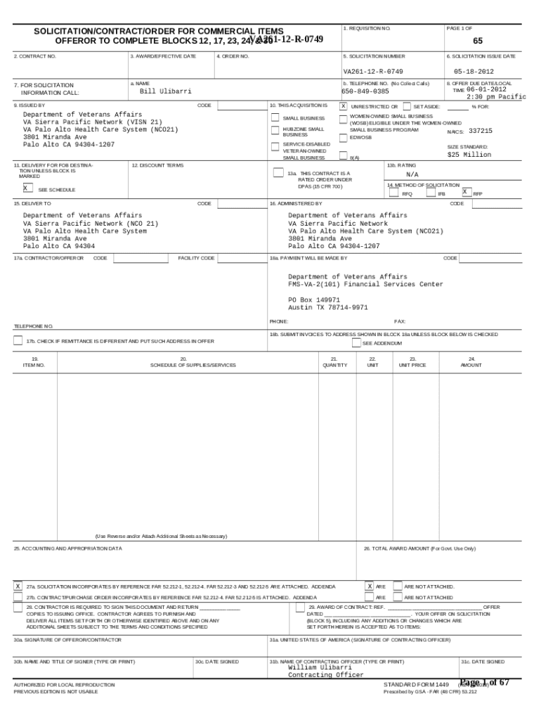 SECTION 1 - THE SCHEDULE - SF 1449 cover sheet Doc Template | pdfFiller