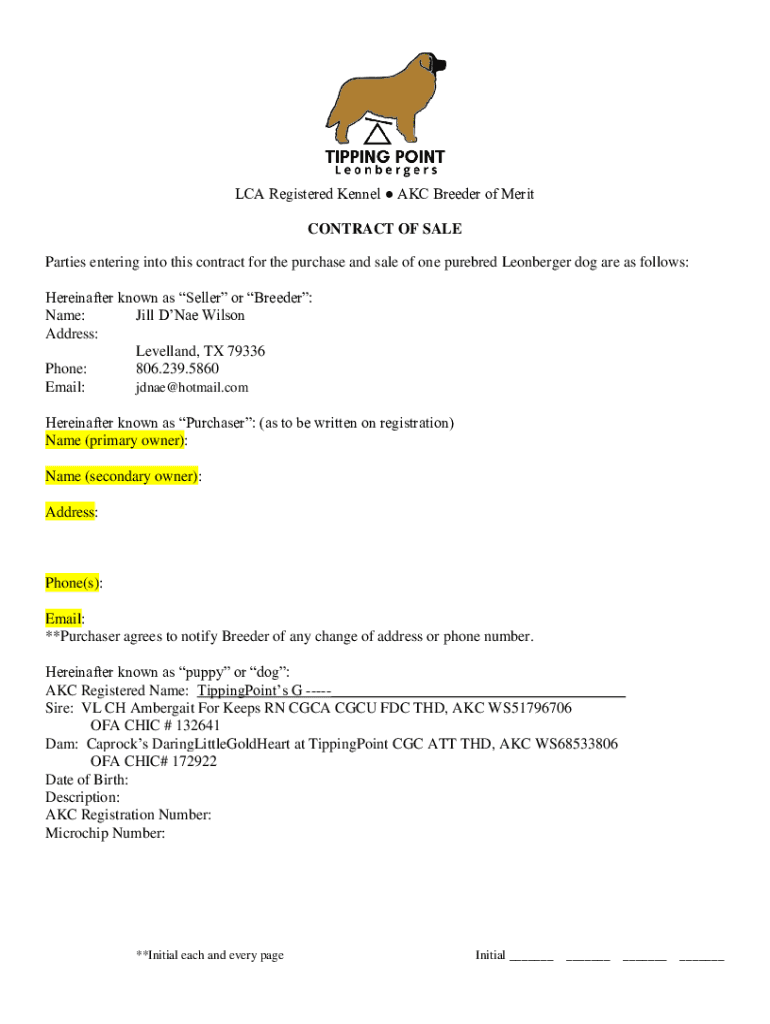 Fillable Online Puppy Contract Template.docx Fax Email Print - pdfFiller
