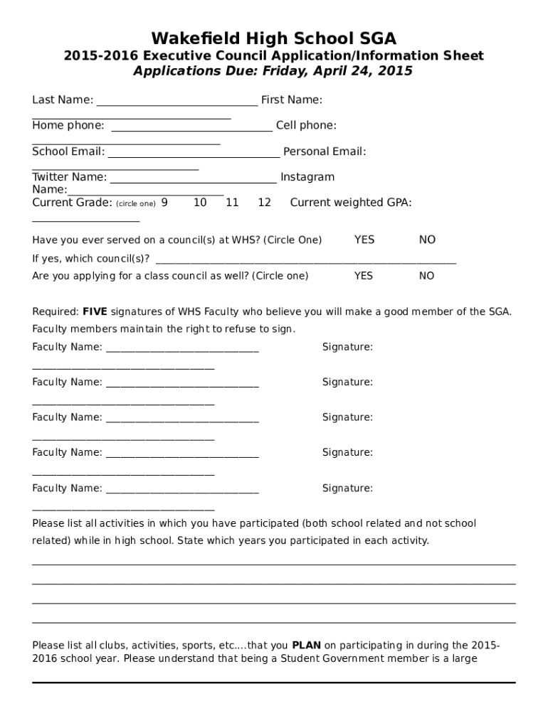 Wakefield High School SGA Intention-to-Run 2015- ... Doc Template ...