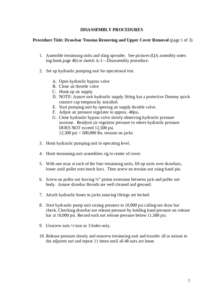 Procedure title: Drawbar tension removing and upper cover ... Doc ...