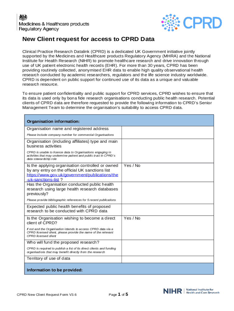 New Client request for access to CPRD Data Doc Template | pdfFiller
