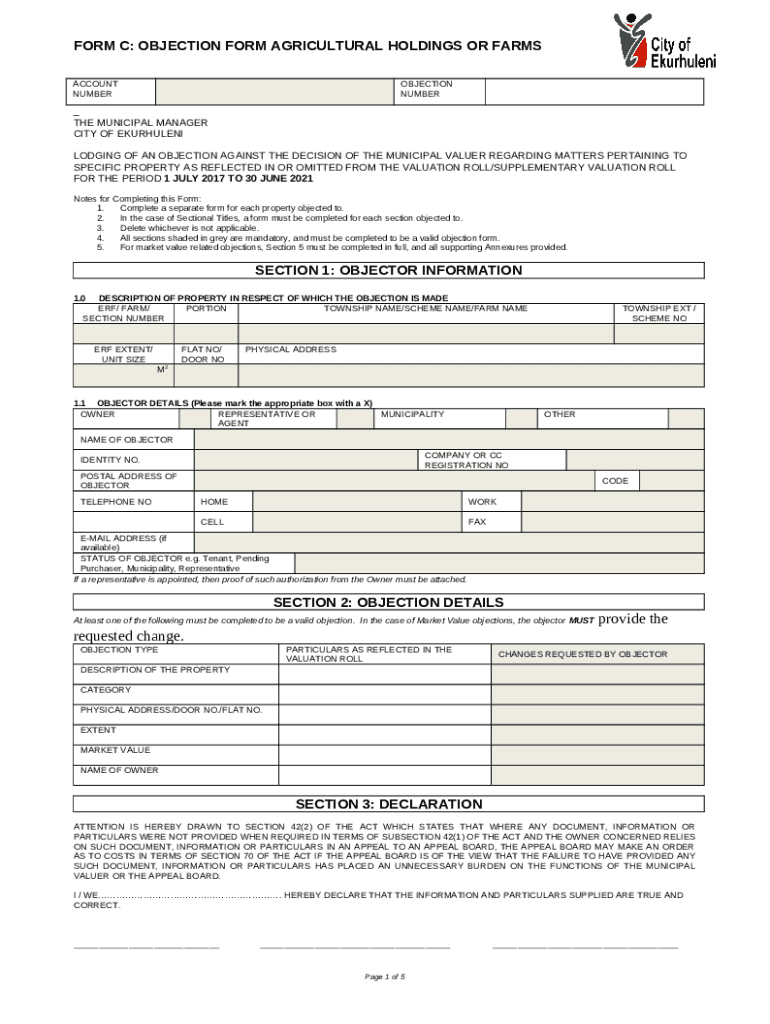 OBJECTION RESIDENTIAL SECTION 1 - ekurhuleni gov Doc Template | pdfFiller