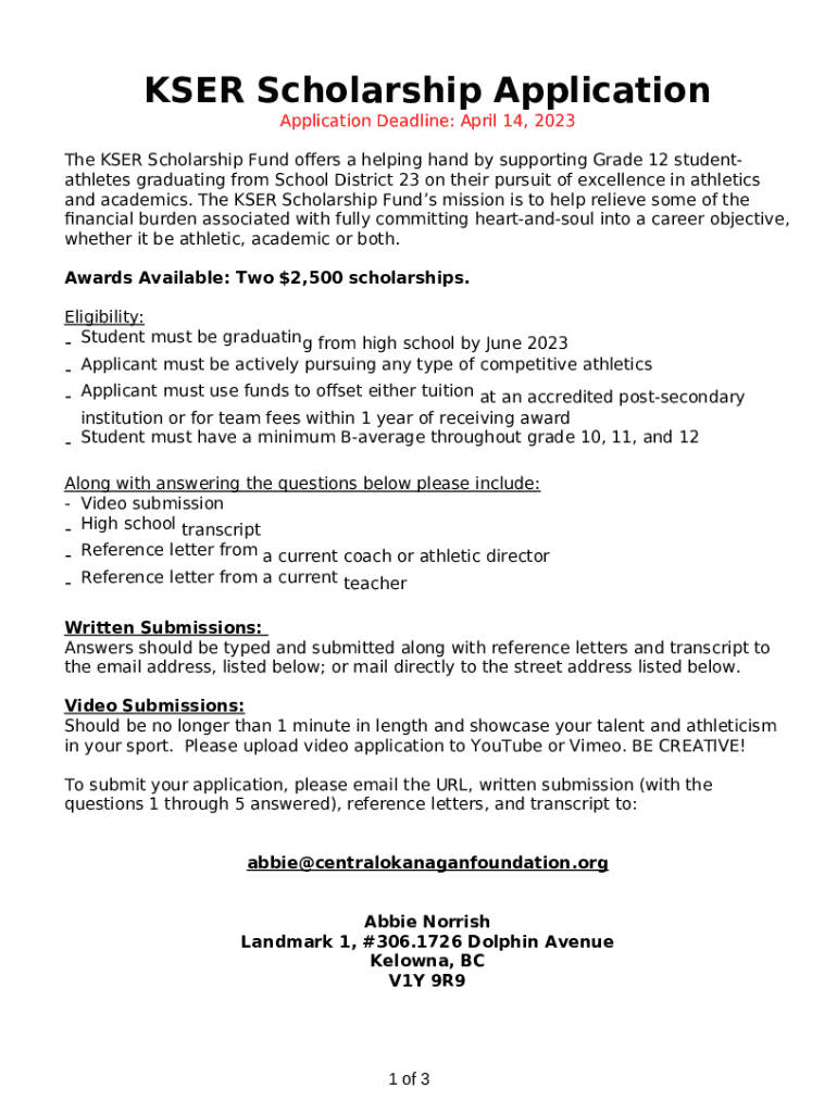 KSER Scholarship Application Doc Template | pdfFiller