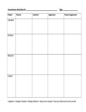 Assertiveness Worksheet for Doc Template | pdfFiller