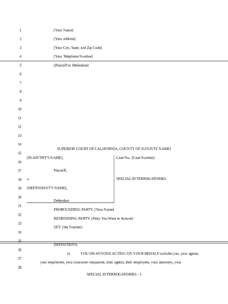 SPECIAL INTERROGATORIES Doc Template | pdfFiller