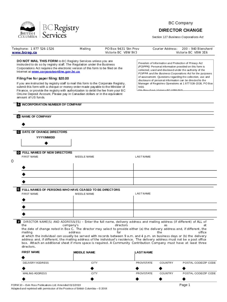 10 / Notice of Change of Directors. Organization/Change of ...