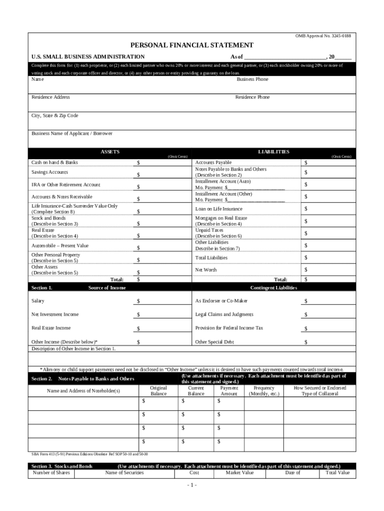 SBA uses the ination required by SBA 413D as one ... Doc Template | pdfFiller