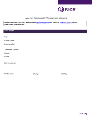 Academic assessment cv and statement template rics Doc Template | pdfFiller