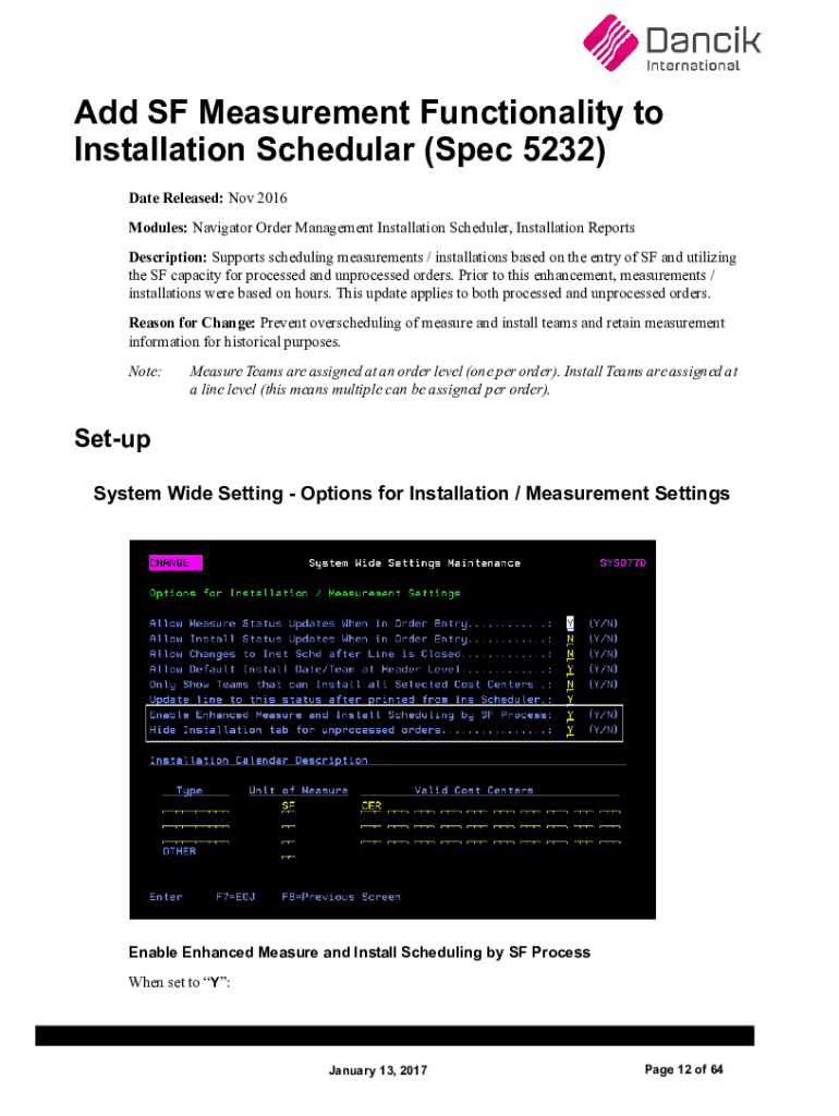 Fillable Online Add SF Measurement Functionality to Installation ...