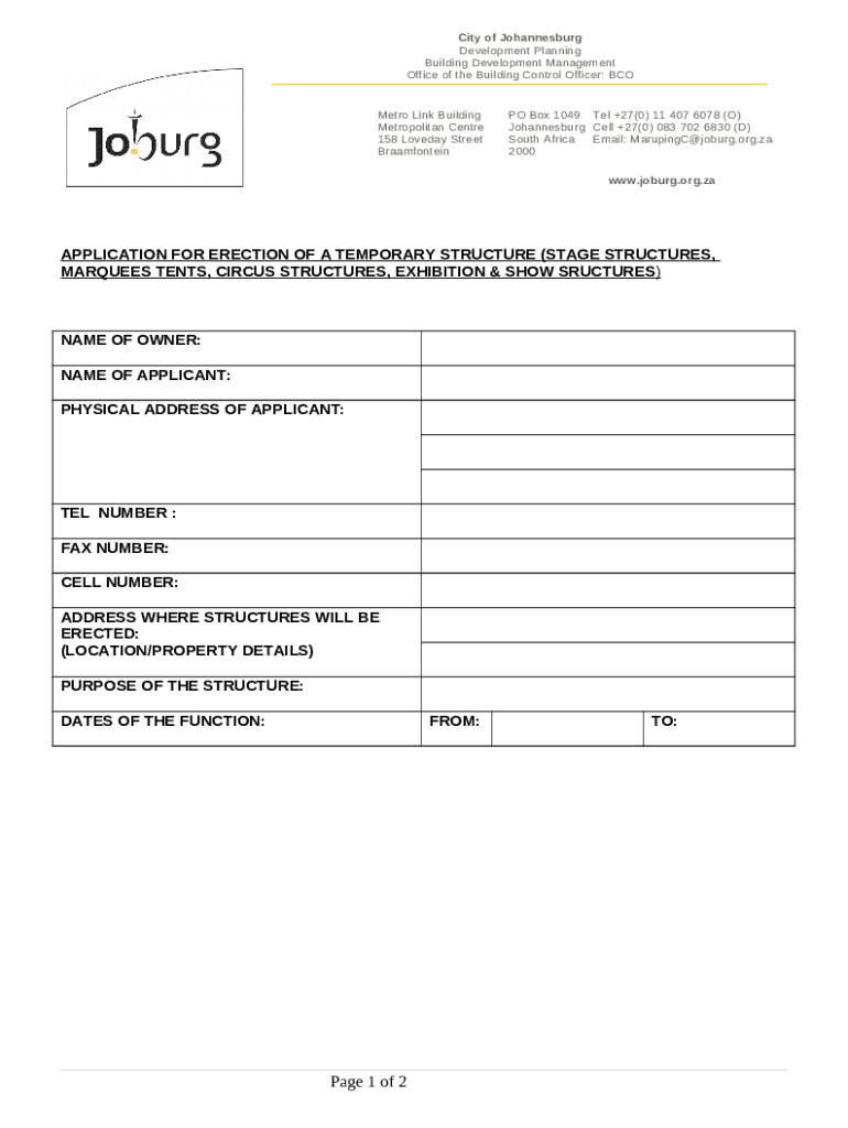 Application for Permission to Erect and Use a Temporary ... Doc Template | pdfFiller