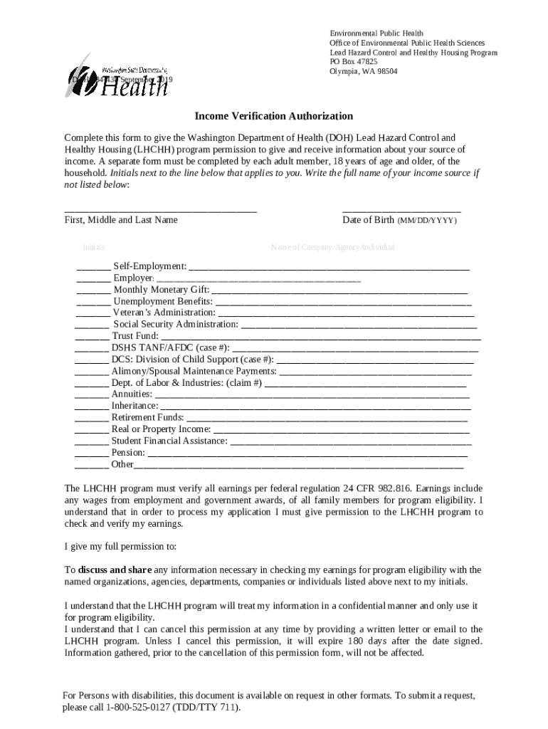 Income Verification Authorization - doh wa Doc Template | pdfFiller