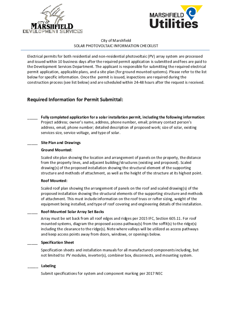 Fillable Online solar photovoltaic (PV) system permit application checklist... Fax Email Print ...
