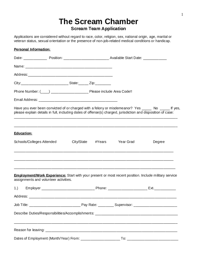 (Your Haunted Attraction's Name) Actor Ination (current year) Doc Template | pdfFiller