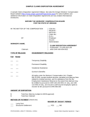 Claim Disposition Agreement Doc Template | pdfFiller