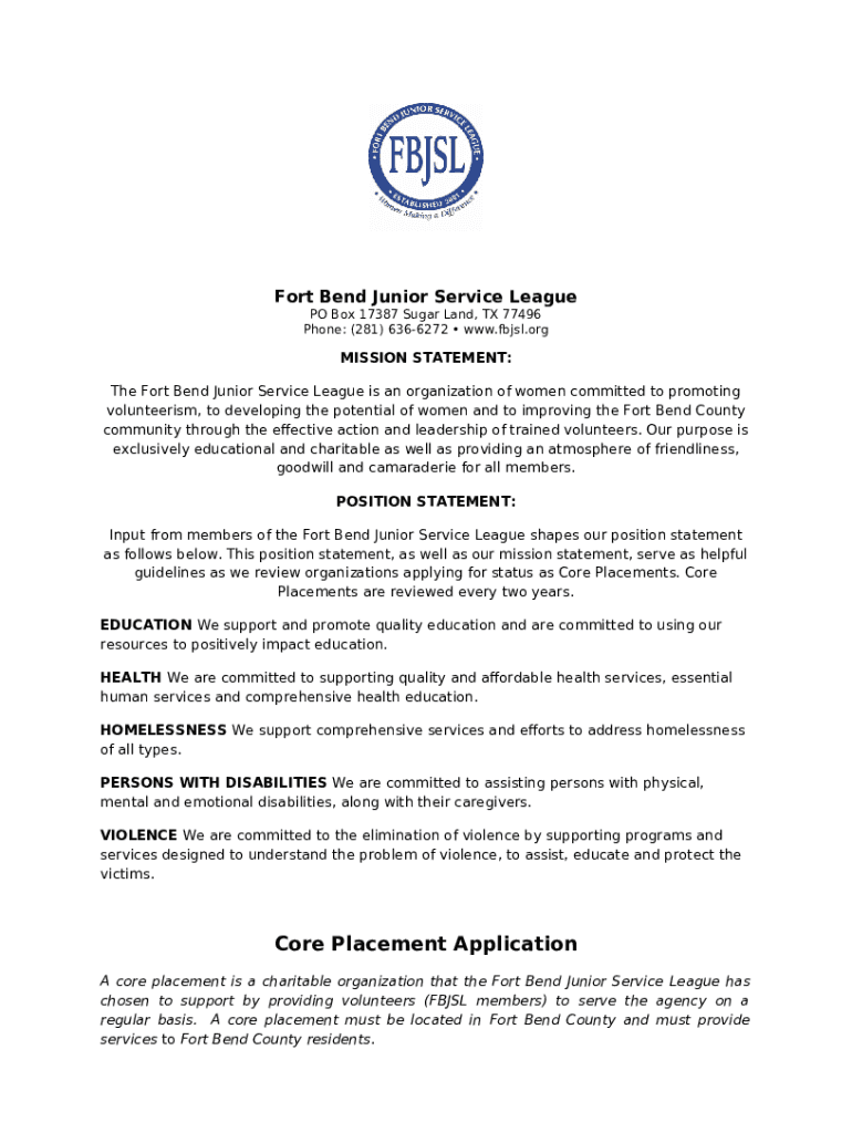 Core Placement Application Doc Template | pdfFiller